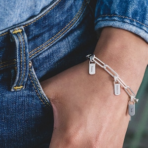 Link Charm Bracelet Engraved Tag Pendant With Diamonds • Personalized ...