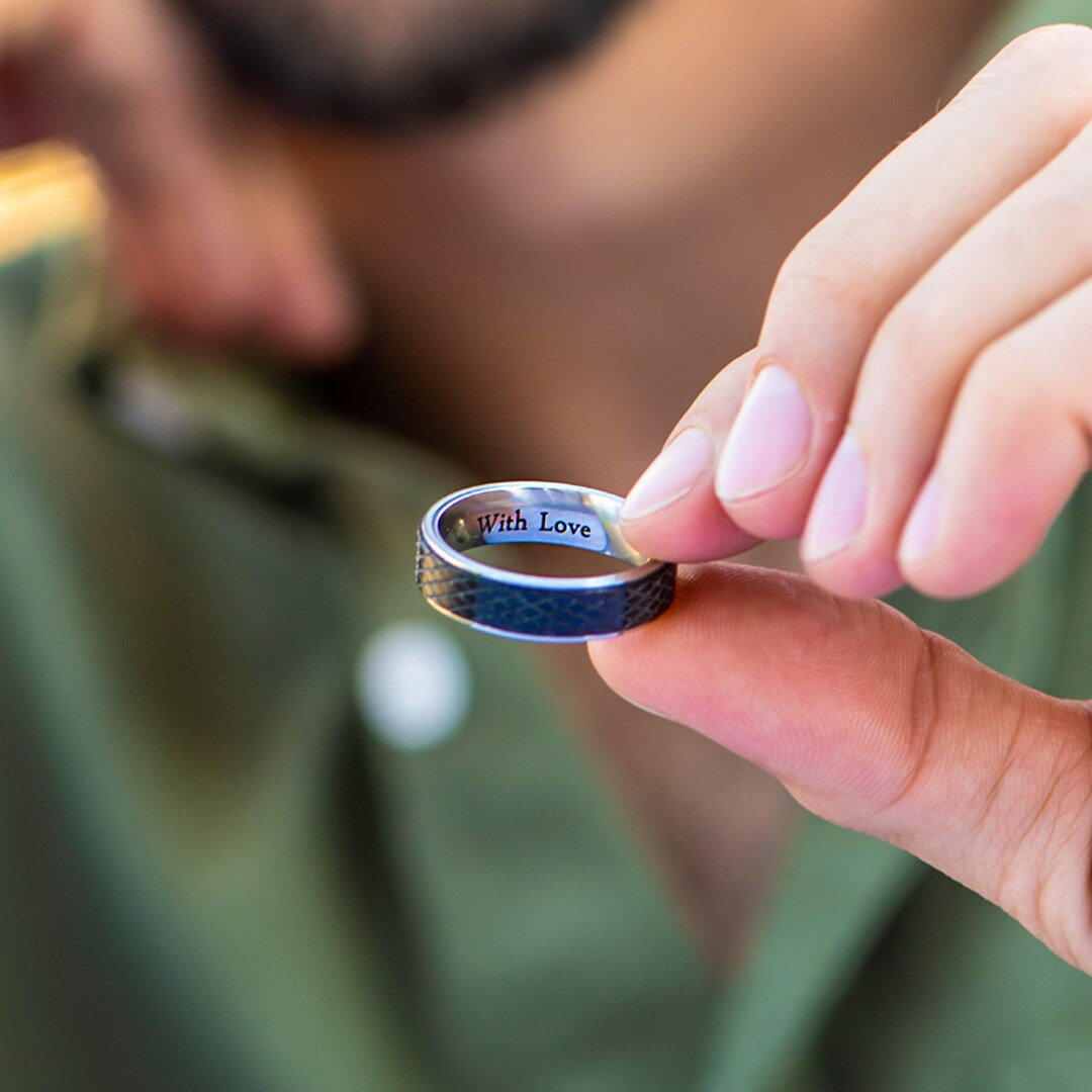 Dad Ring Inner Engraving Silver Black • Custom Engraved Personalized ...