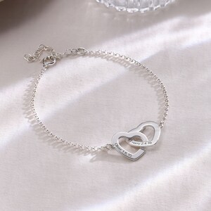 Personalized Engraved Interlocking Adjustable Two Hearts Bracelet ...