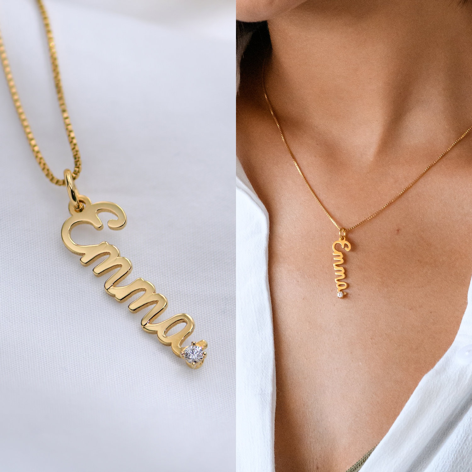 Custom Cursive Vertical Name Necklace with Diamond Sterling Silver Gold Personalized Nameplate Jewelry for Her Christmas Gift