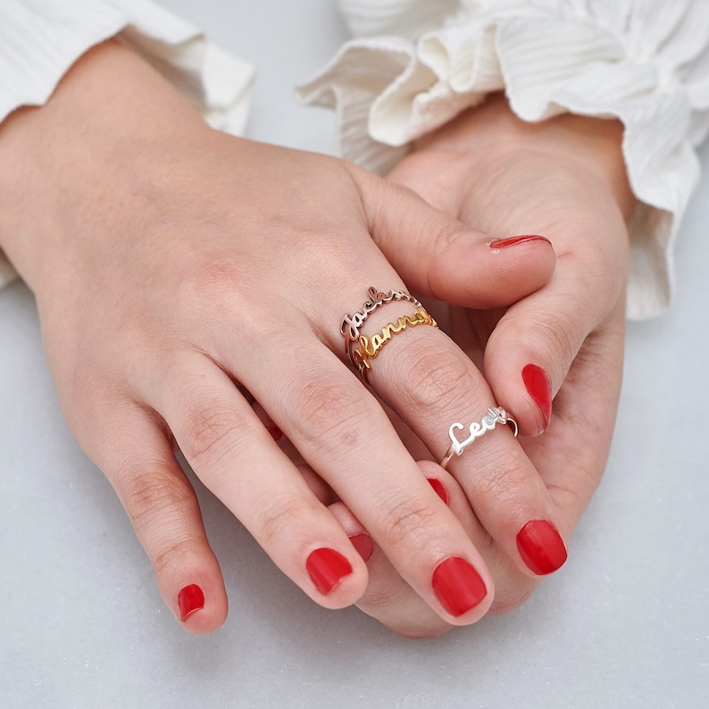 Personalized Stackable Script Name Ring in Sterling Silver 925 - Etsy