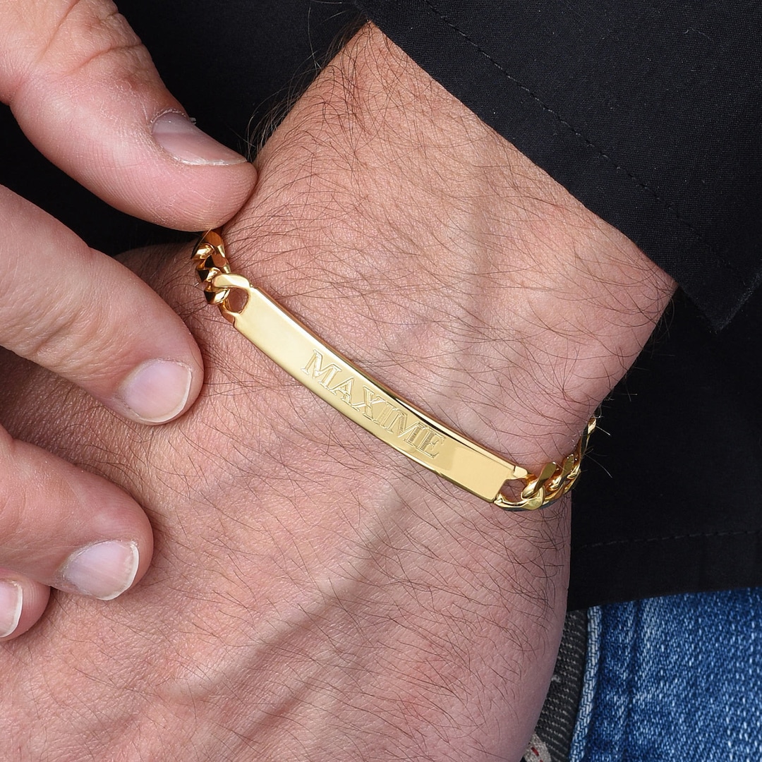 Engraved Men's Sterling Silver ID Bracelet • Personalized Minimalist ...