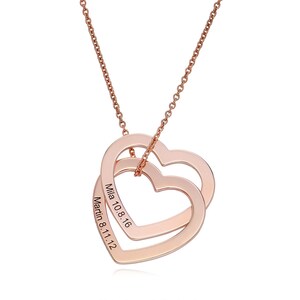 Custom Engraved Two Interlocking Hearts Gold Pendant Necklace ...