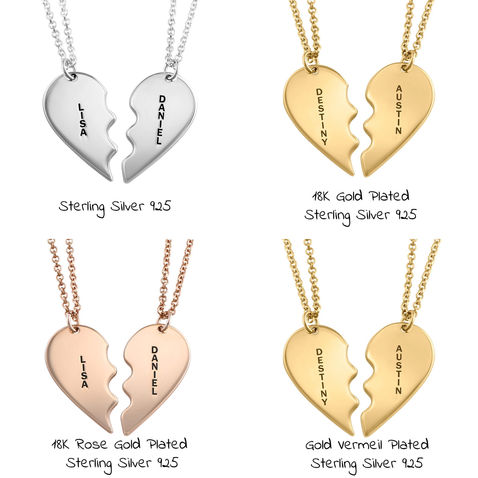 Personalized Two Piece Broken Heart Necklace for Couples in Silver ...