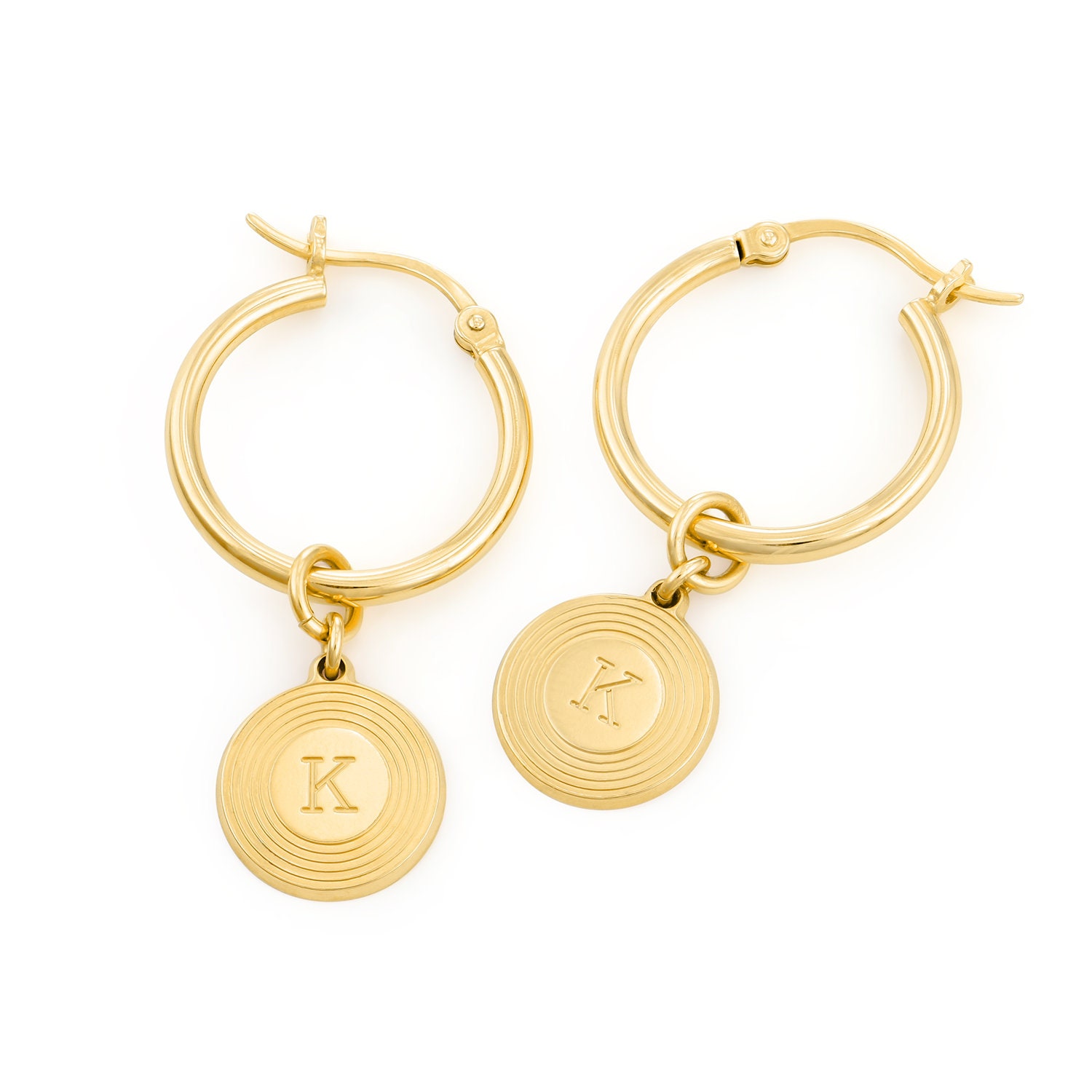 Initial Hoop Earring With Engraving • Personalized Custom Rose Gold ...
