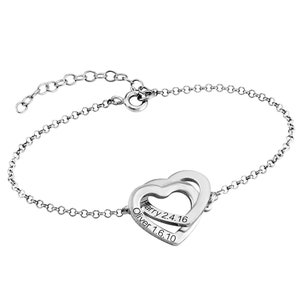 Custom Engraved Interlocking Adjustable Two Hearts Women's Bracelet ...