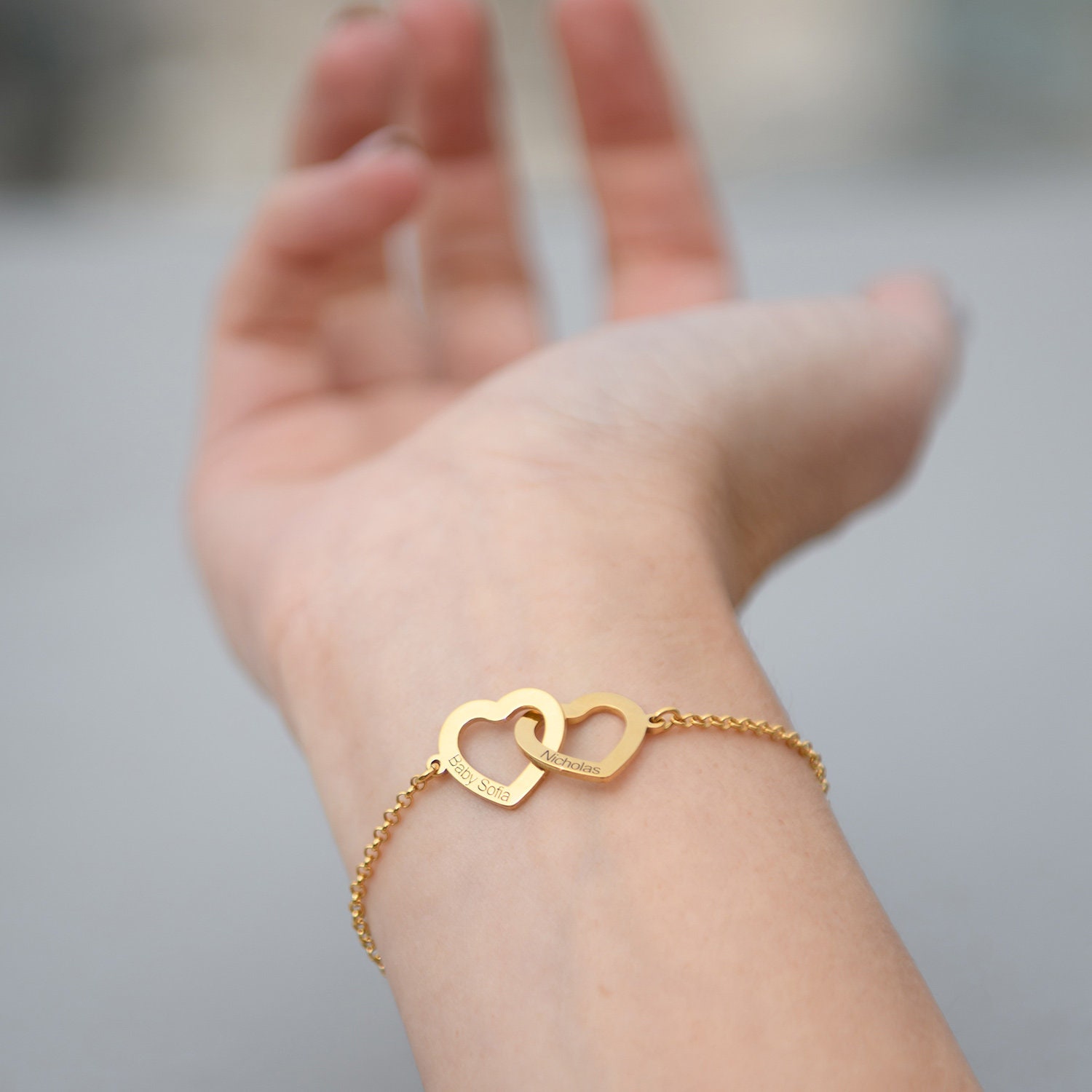 Personalized Engraved Interlocking Adjustable Two Hearts Bracelet ...