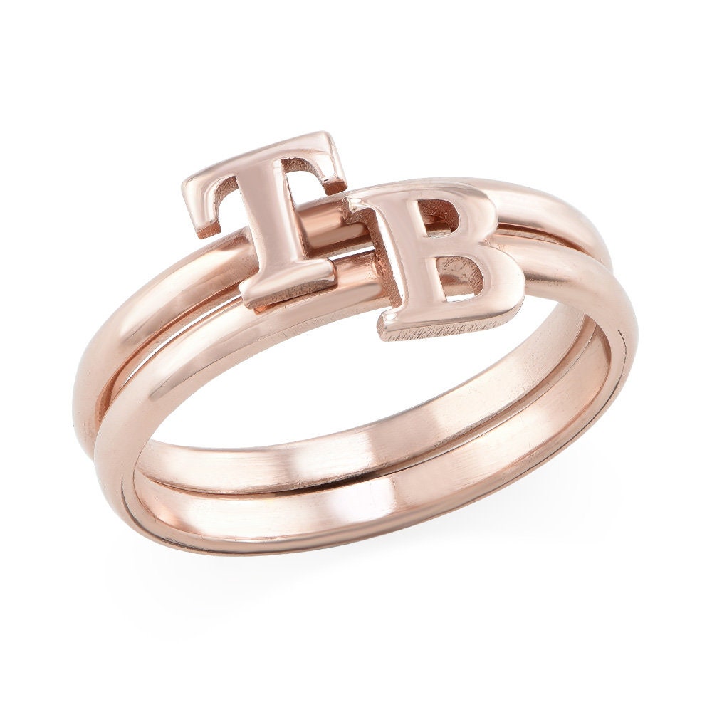 Custom Initial Gold Ring A-Z Letters - Dainty Stacking Rings ...