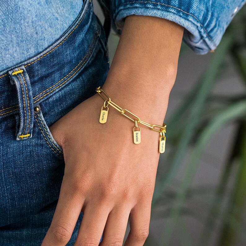 Link Charm Bracelet Engraved Tag Pendant Personalized Charms - Etsy
