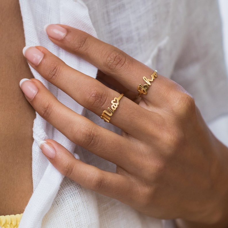 Customized Stackable Script Name Ring in Gold-Personalized | Etsy