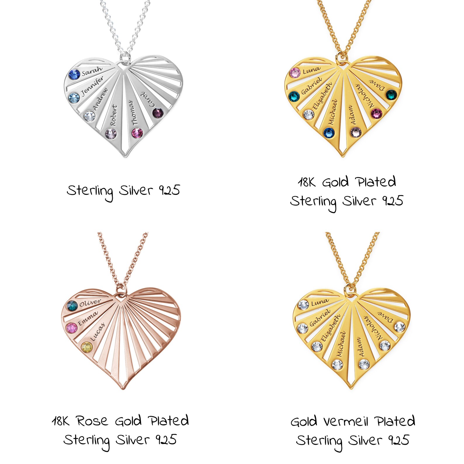 Personalized Engraved Heart Family Necklace With Birthstones in Gold ...