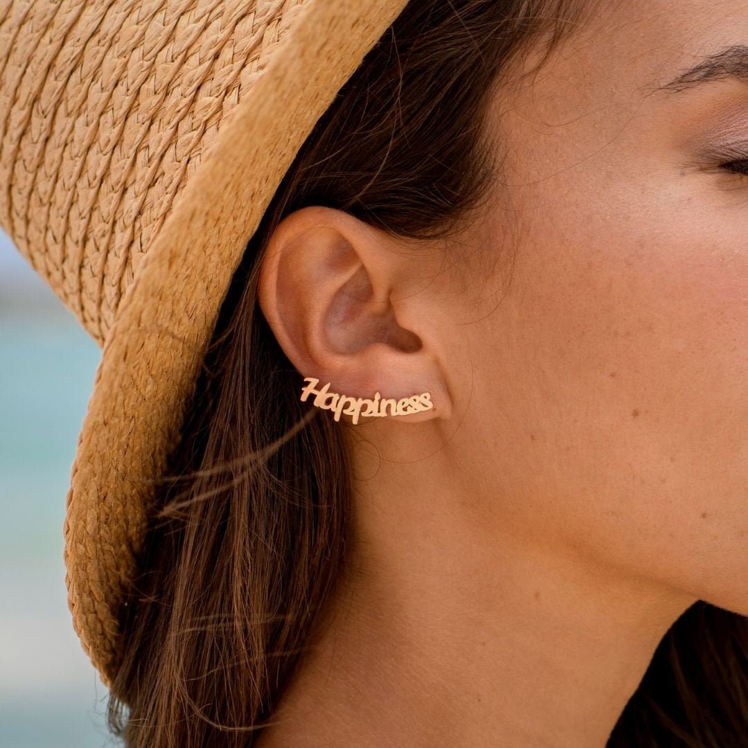Personalized Gold Name Earrings • Minimalist Custom Handmade Climber ...