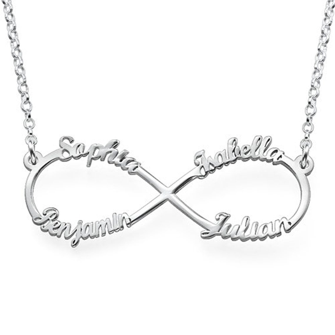 Personalized 4 Names Infinity Necklace Silver 925 Four Names | Etsy