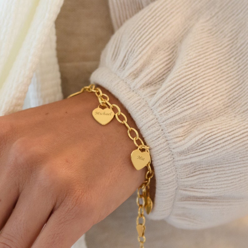 Custom Engraved Gold Heart Shaped Engraved Charm Bracelet - Etsy