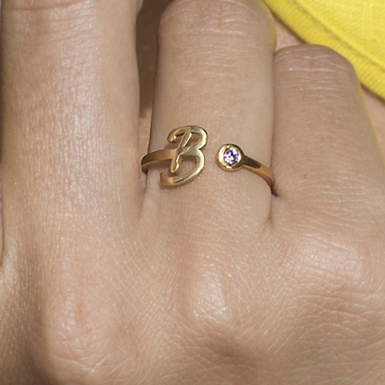 Personalized Custom Initial Birthstone Ring Gold Midi | Etsy