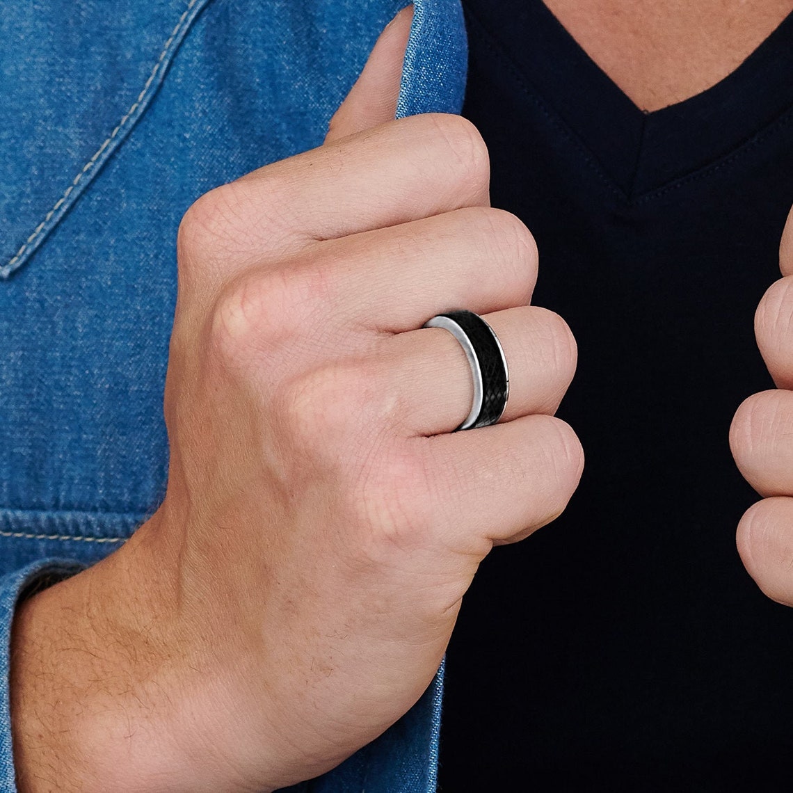 Dad Ring Inner Engraving Silver Black Custom Engraved - Etsy