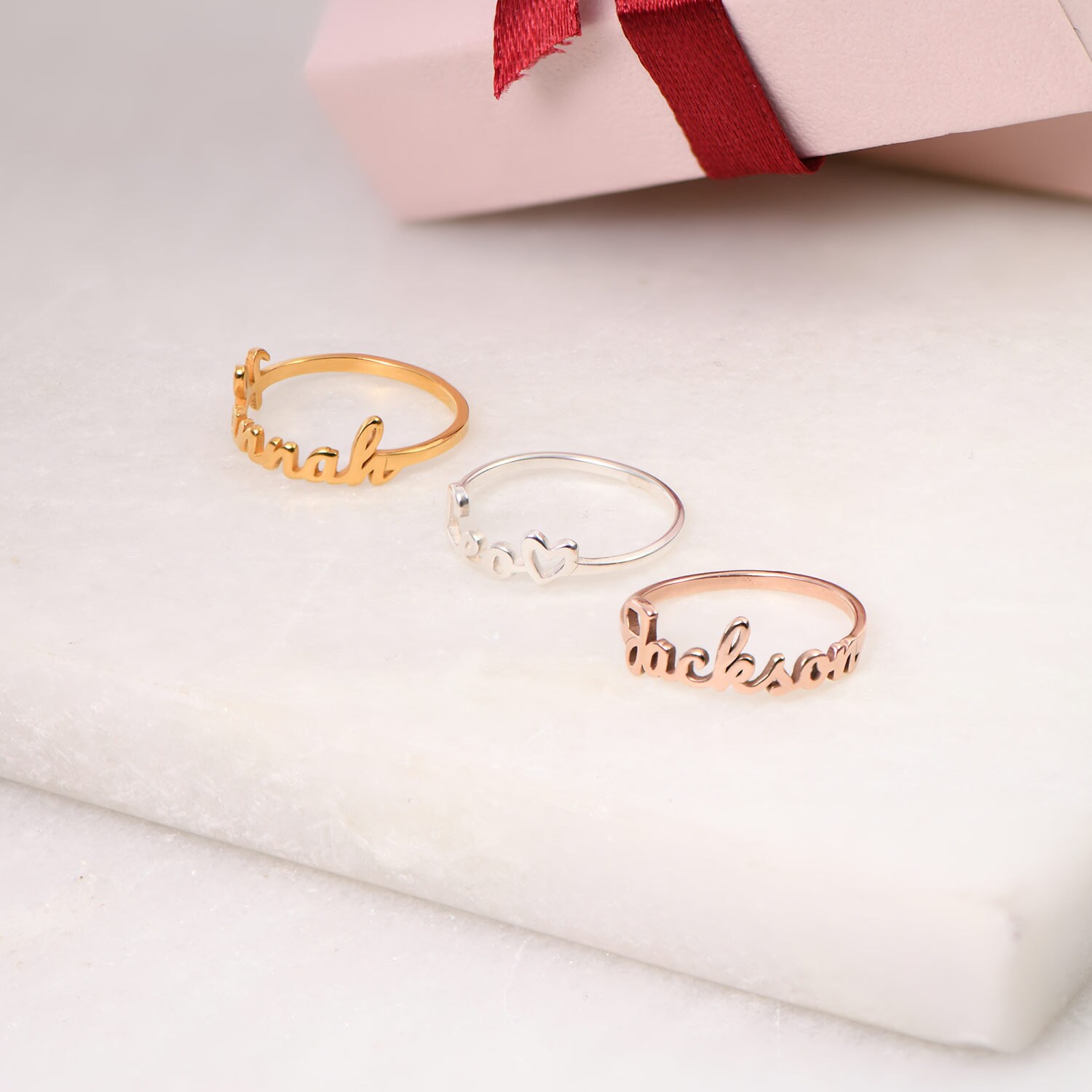 Customized Stackable Script Name Ring in Gold - Personalized Custom ...