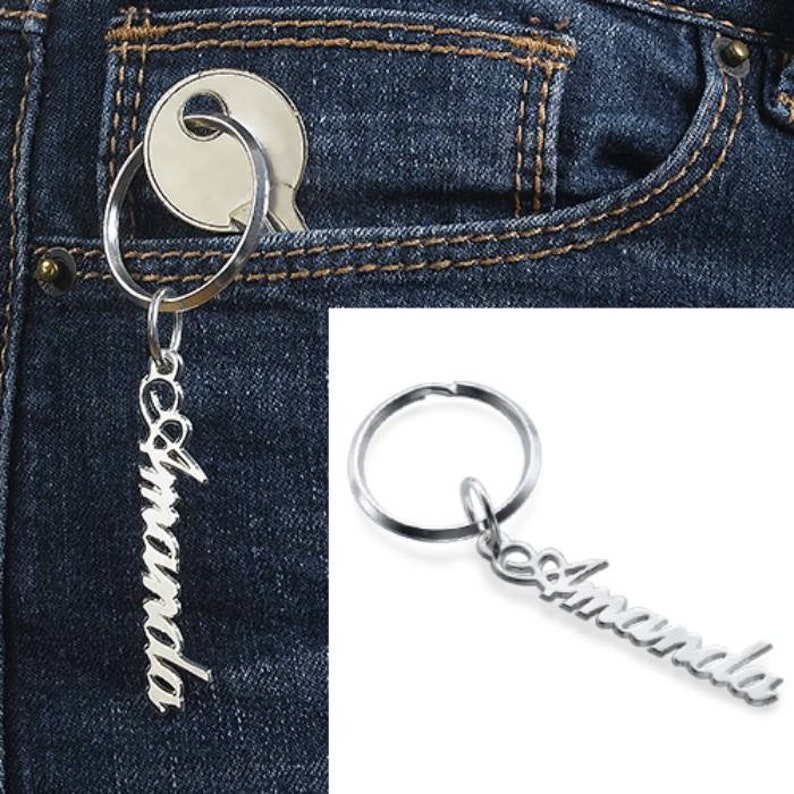 Personalized Name Keychain Custom Engraved Silver 925 Personalize Gift ...