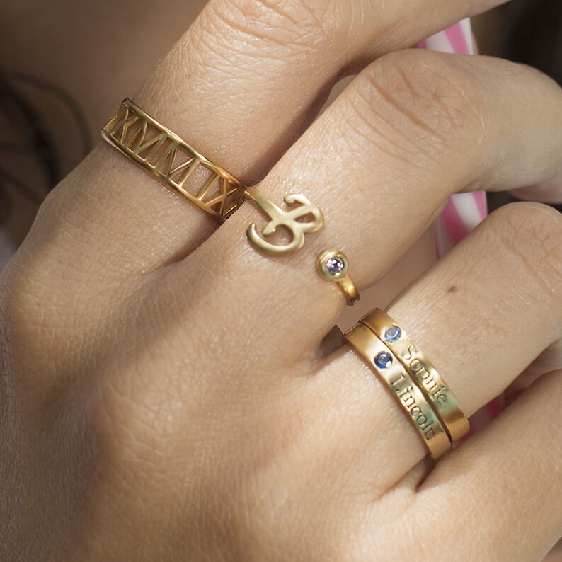 Personalized Custom Initial Birthstone Ring Gold Midi | Etsy