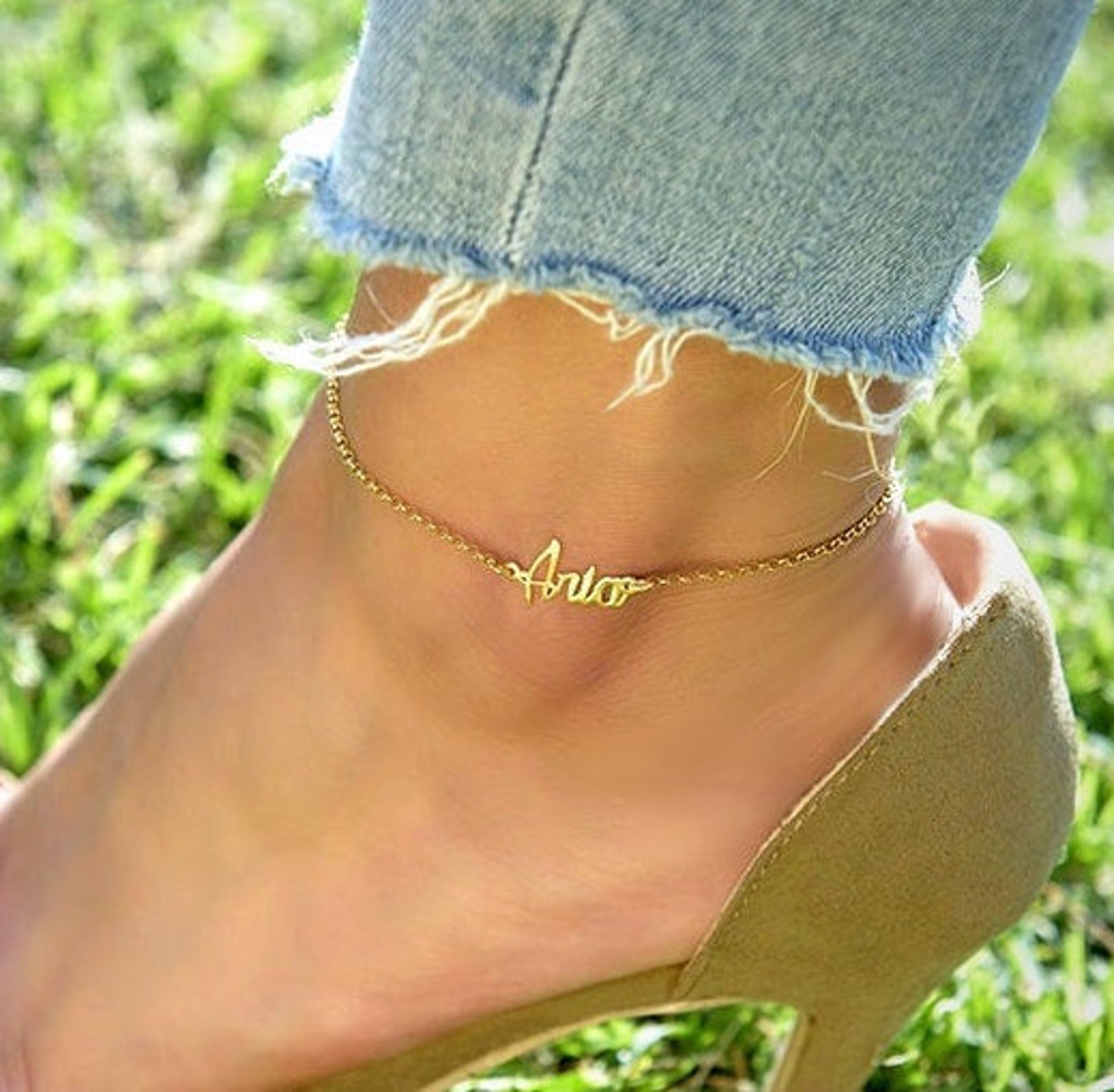 Personalized Gold Name Bracelet Anklet • Gold Custom Name Anklets ...
