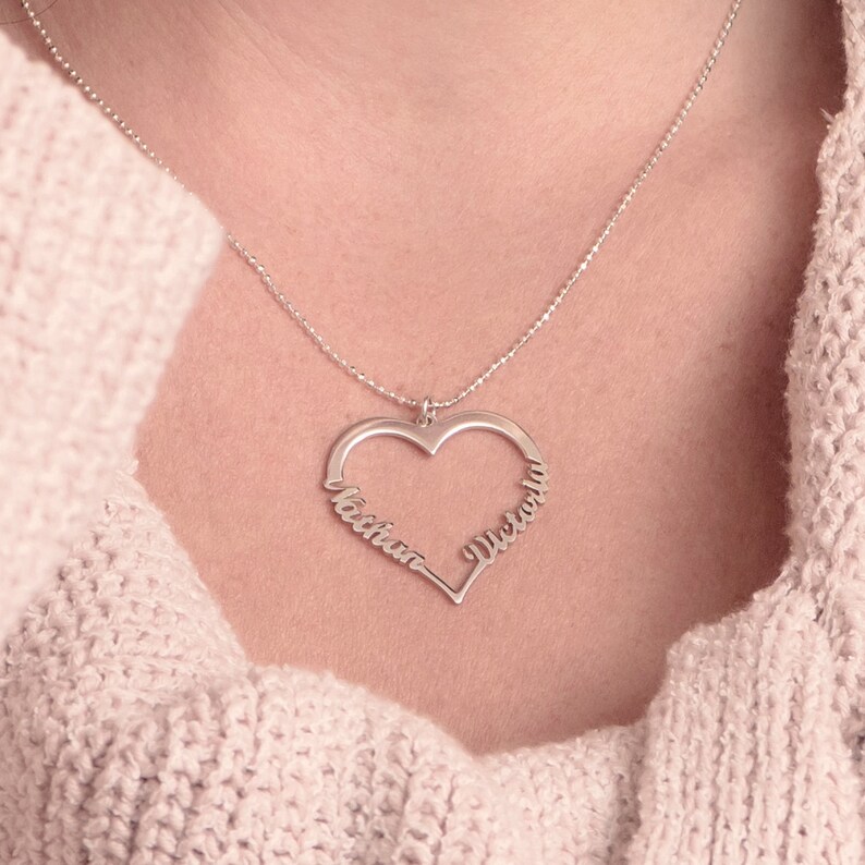 Personalized Heart Pendant Name Necklace with Two Names in | Etsy
