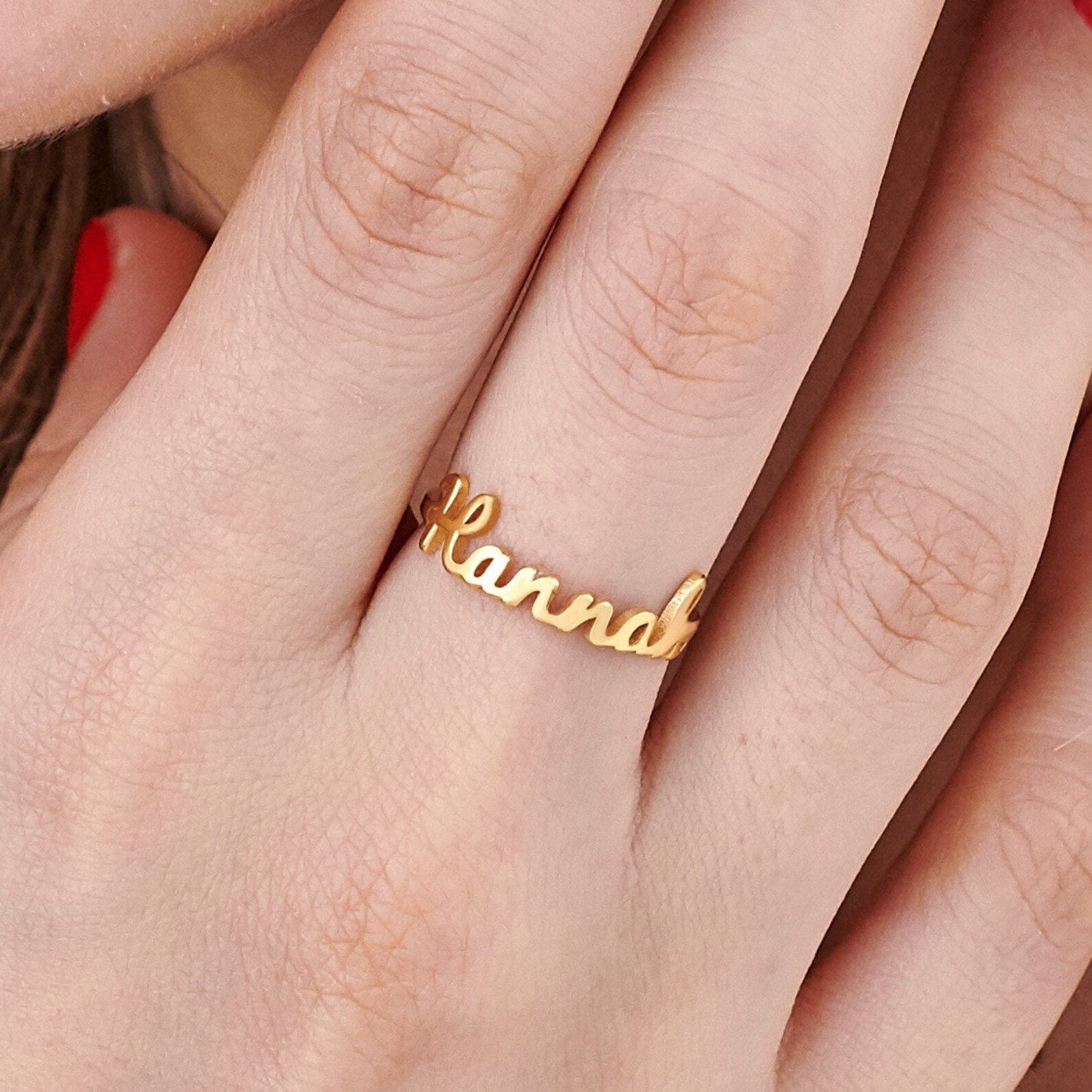 Customized Stackable Script Name Ring in Gold - Personalized Custom ...