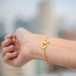 Custom Engraved Interlocking Adjustable Two Hearts Women's Bracelet ...