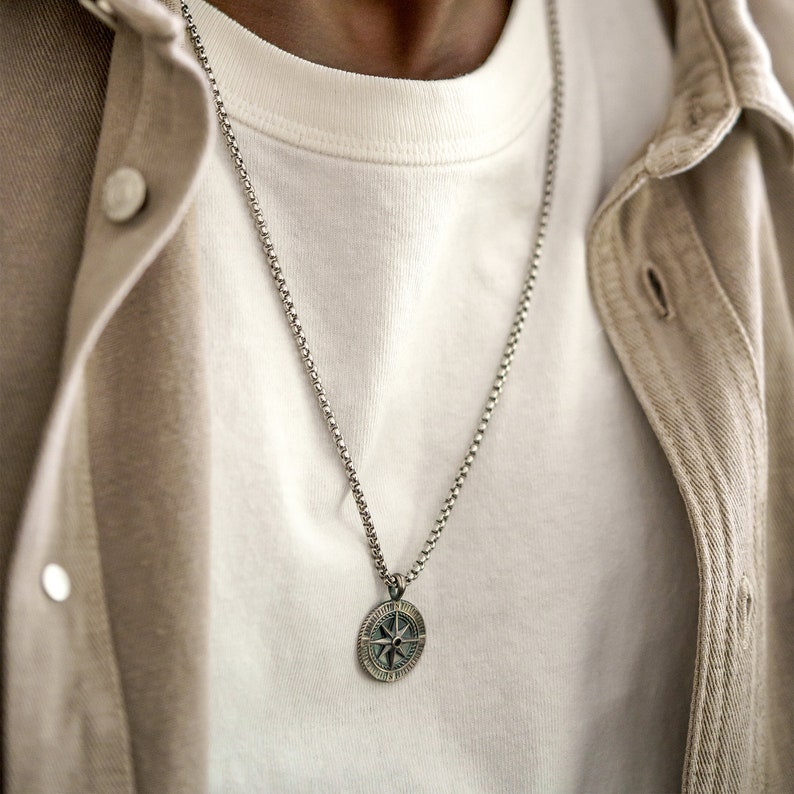 Engraved Silver Compass Pendant Necklace for Men - Etsy