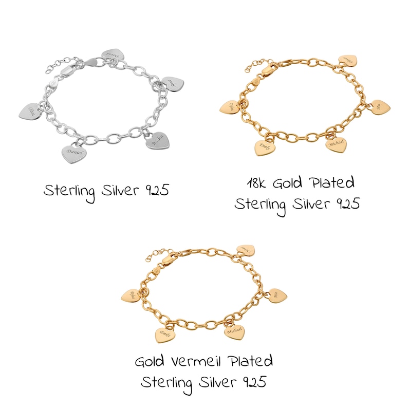 Engraved Personalized Heart Charm Bracelet in Silver 925 • Customized ...