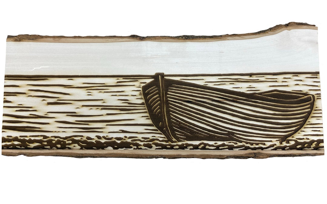 Boat Lake Art Minimalist Art Wood Slice Cabin Lake House Art - Etsy