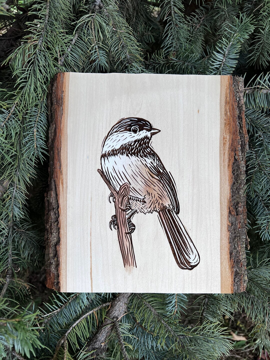 Chickadee Art Wood Slice Cabin Art Bird Lover Gift - Etsy