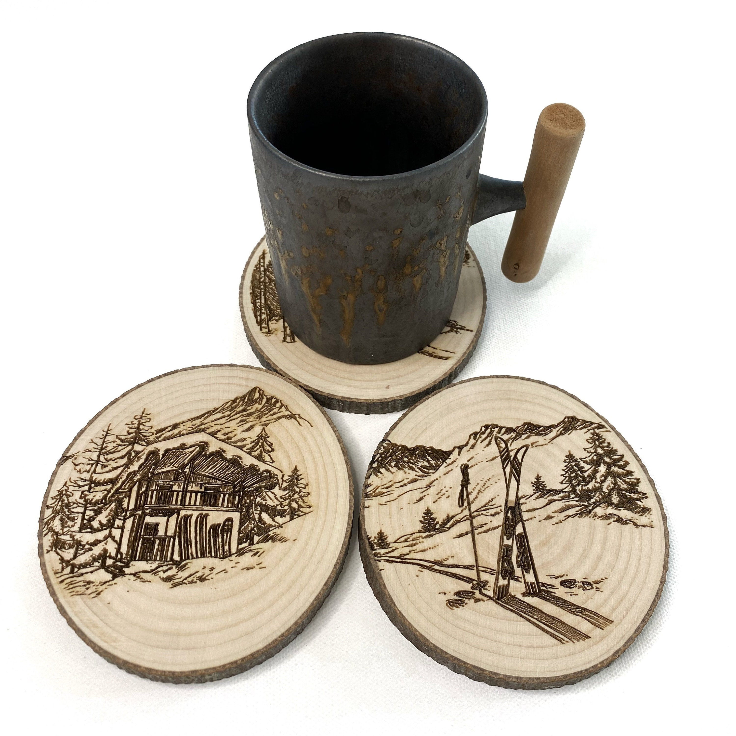 Kitchen & Dining Ski wood coasters ski lodge coasters ski lover gift ...
