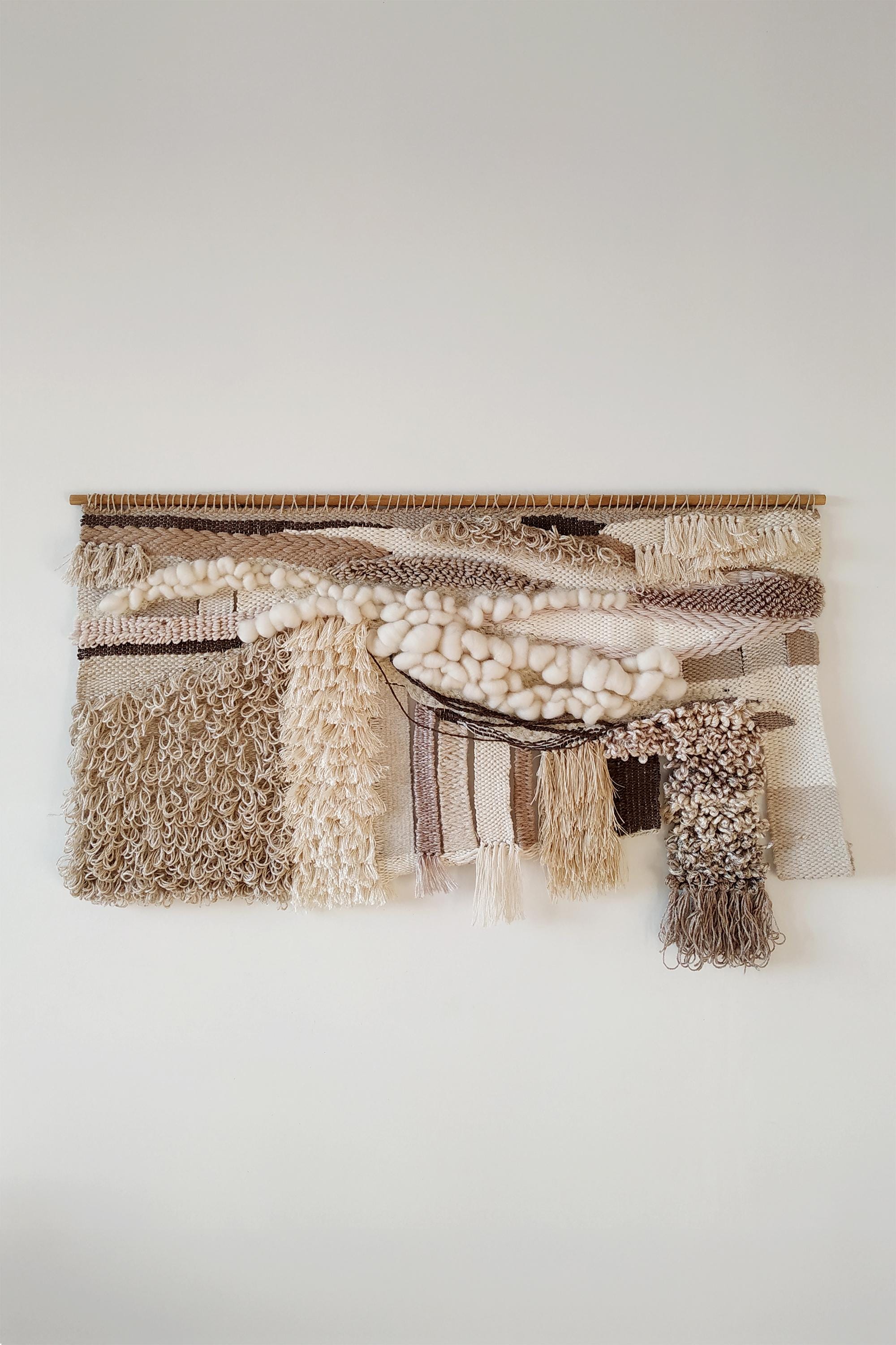 Horizontal Woven Wall Hanging in Earth Tones, Boho Neutral Beige ...
