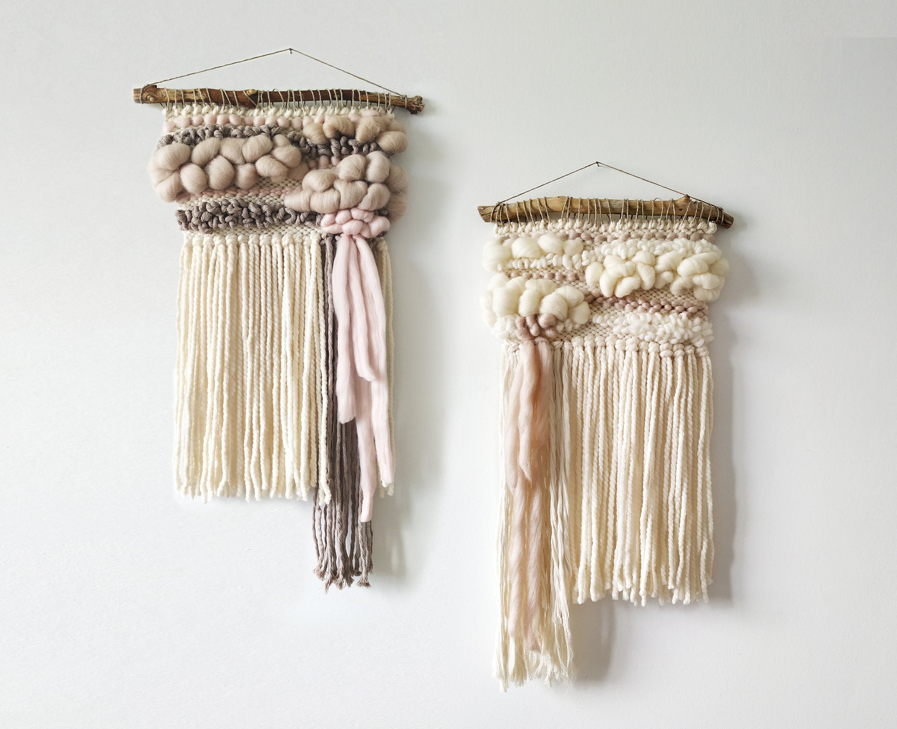 Set of Two Neutral Woven Wall Hangings Made of Wool and - Etsy