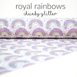 Rainbows Glitter Fabric | Rainbow Print Chunky Glitter Canvas Sheets ...