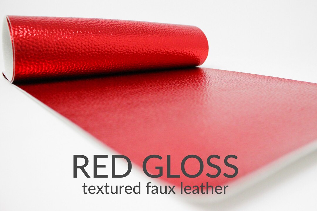 RED GLOSS Faux Leather Fabric TEXTURED | Red Leather Fabric | Red ...