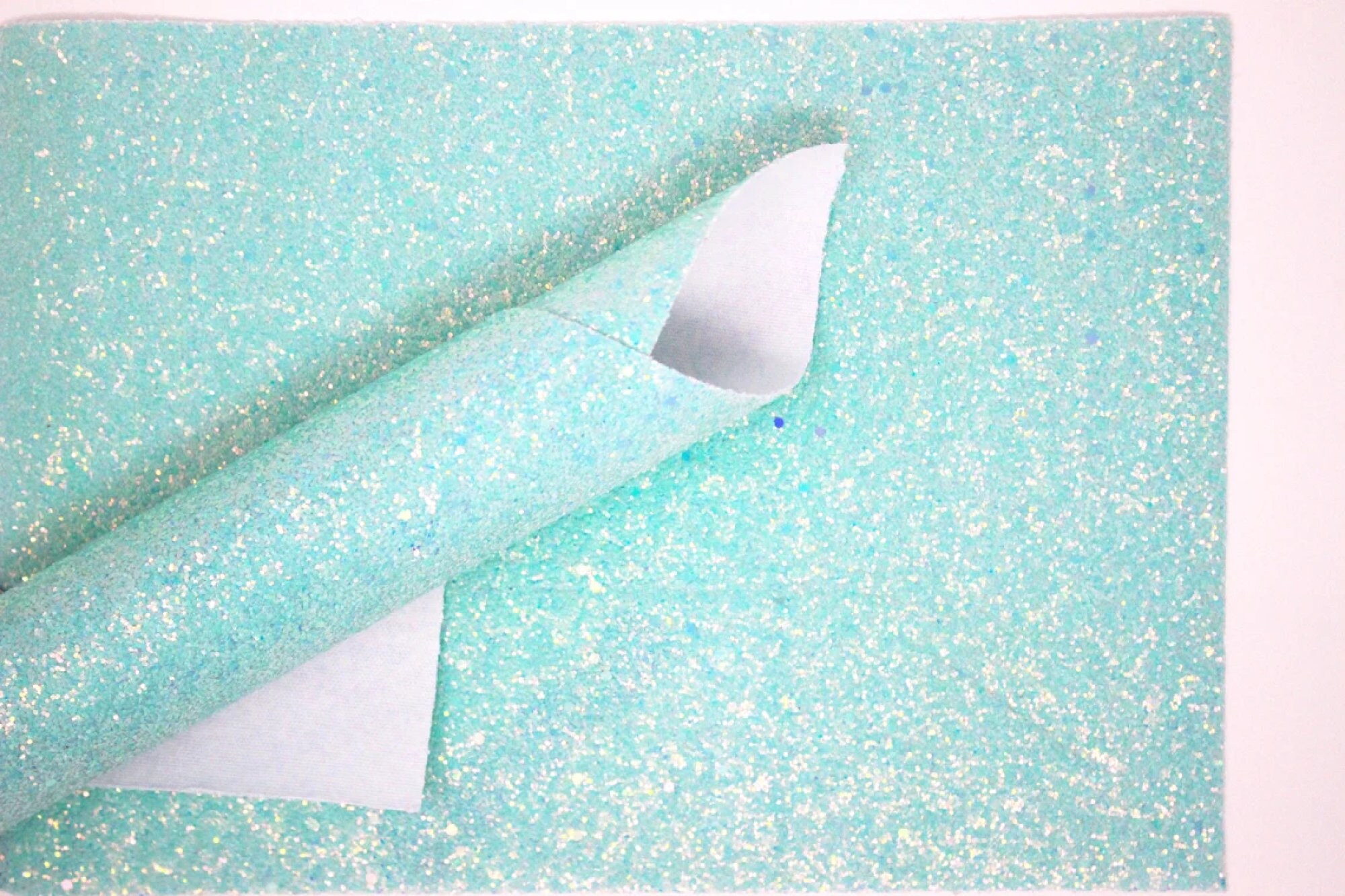 5 Sheets X MINT GLIMMER Chunky Glitter Fabric | Blue Green Glitter ...