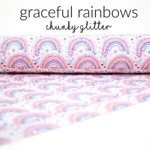 Rainbows Glitter Fabric | Rainbow Print Chunky Glitter Canvas Sheets ...