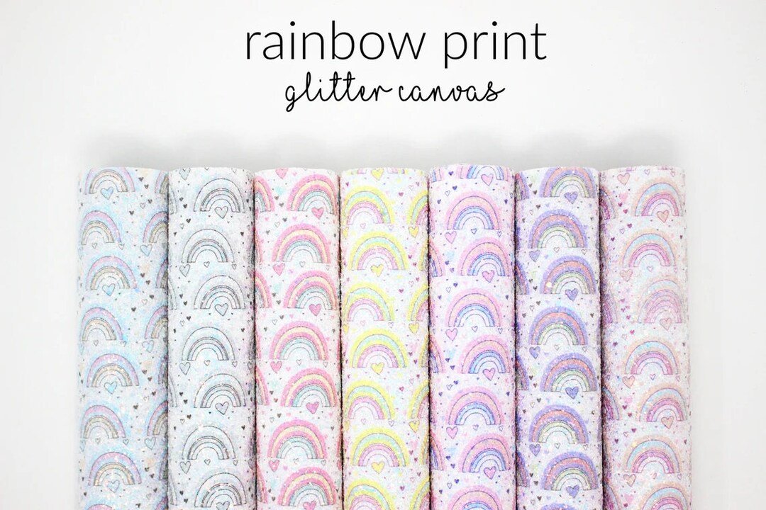 Rainbows Glitter Fabric | Rainbow Print Chunky Glitter Canvas Sheets ...