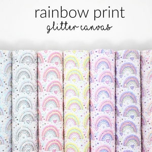 Rainbows Glitter Fabric | Rainbow Print Chunky Glitter Canvas Sheets ...