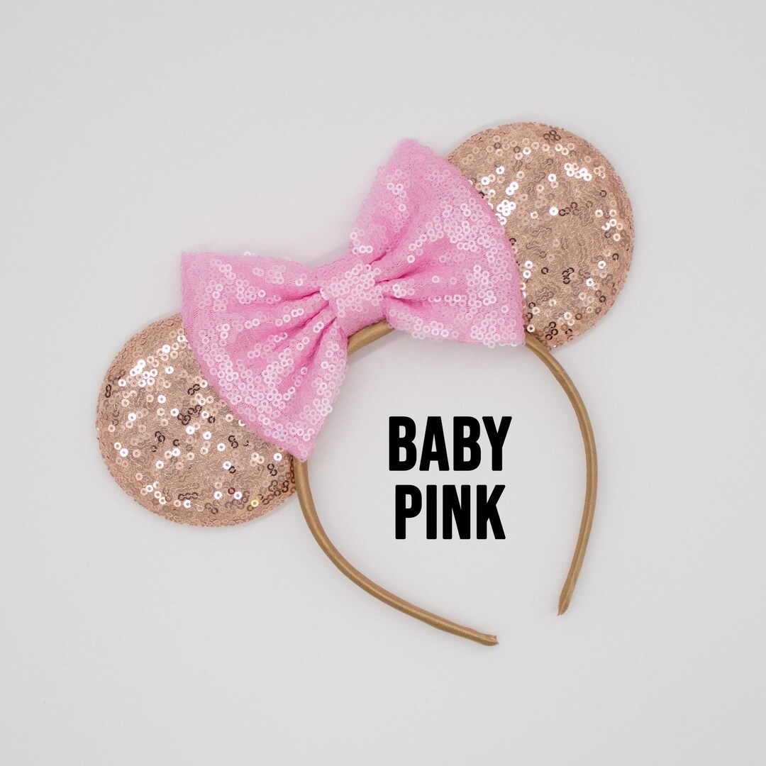 Rose Gold Mouse Ears With Baby Pink 5" Bows Headband | Bulk Mouse Ears ...