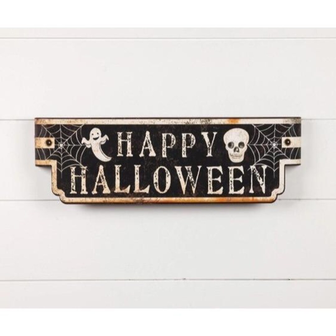 Ragon House HAPPY HALLOWEEN Metal Sign 21" NEW Ghost Skeleton Vintage ...