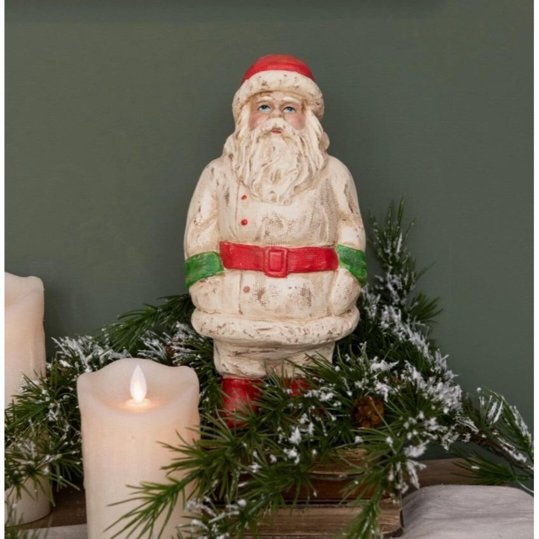 Ragon House Vintage Christmas Style White, Red & Green Santa Figurine ...