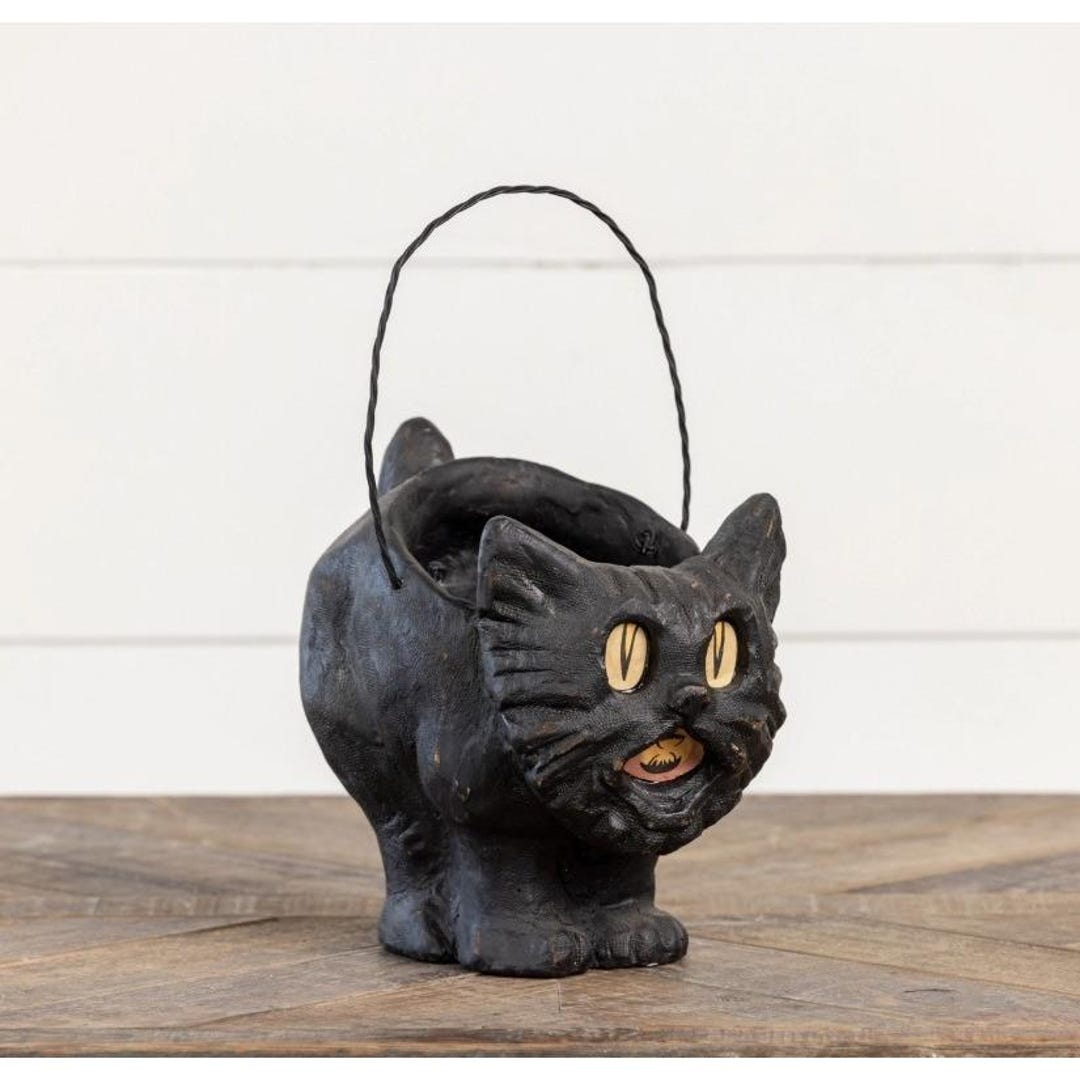 Ragon House Halloween 8" Black Vintage Cat Bucket Pail Fall Vintage ...