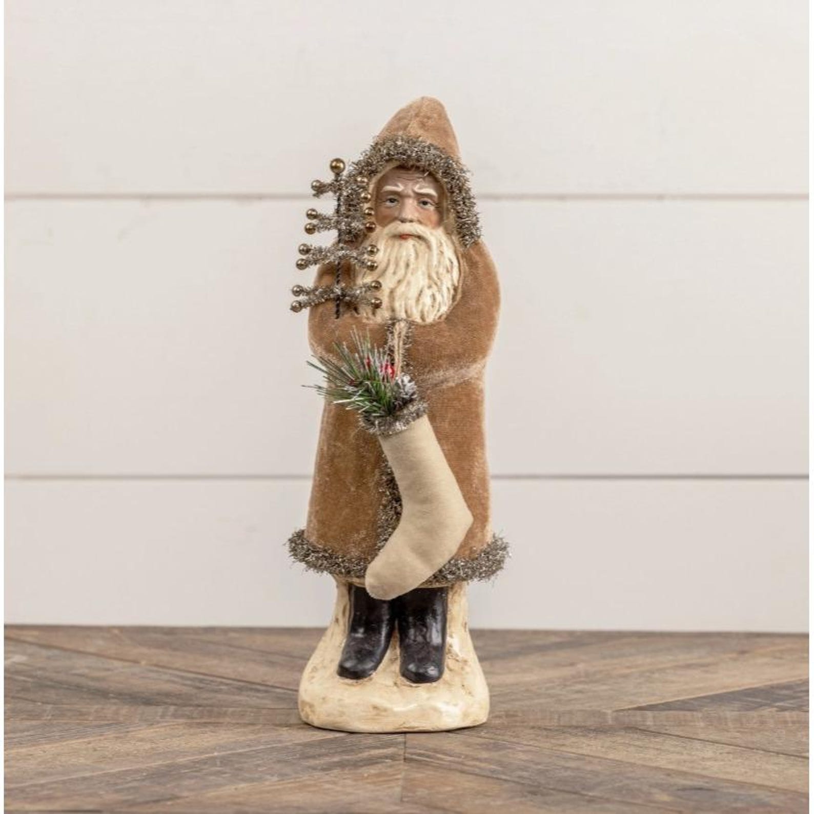Ragon House Christmas 12" Fawn Velvet Belsnickle Santa Figurine Beige ...
