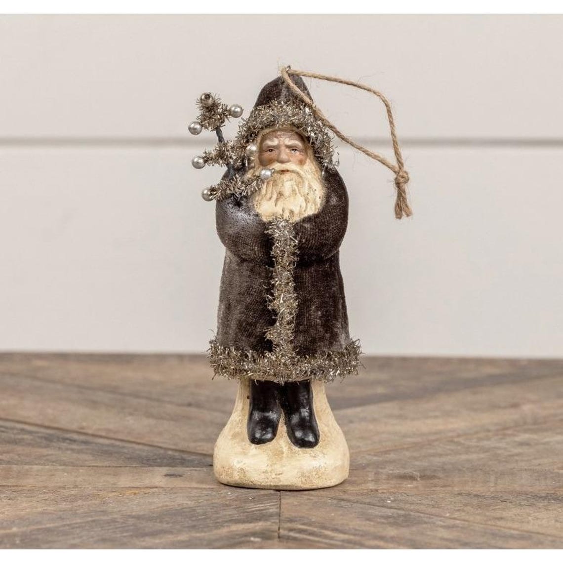 Ragon House 5.75" Charcoal Velvet Belsnickle Santa Christmas Ornament ...