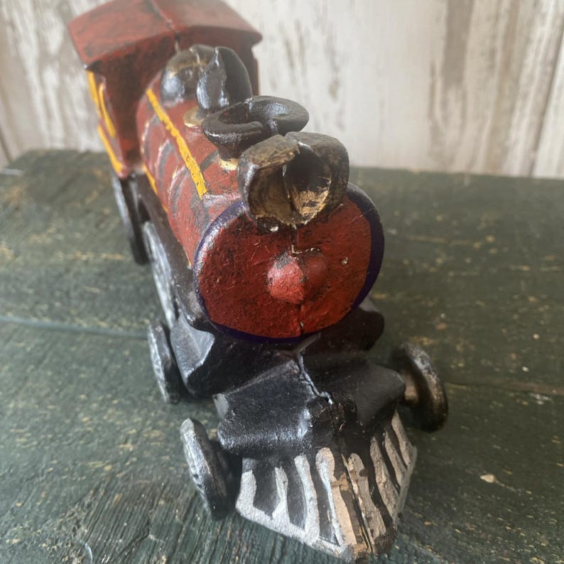 Vintage Red Cast Iron Steam Engine Train With Cattle Catcher Hand ...