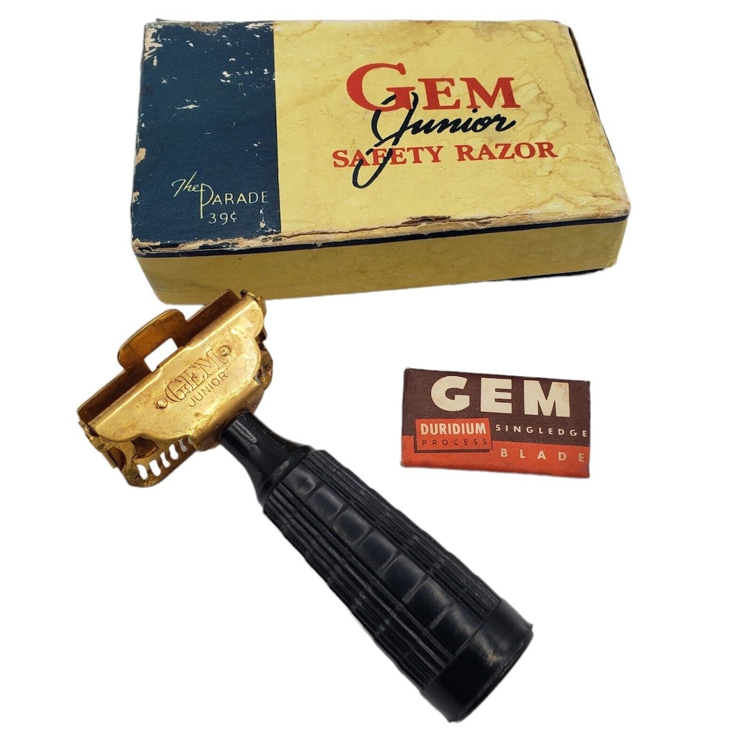 Vintage GEM JUNIOR 1912 Single Edge Safety Razor Gold Plated in ...