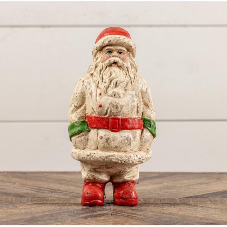 Ragon House Vintage Christmas Style White, Red & Green Santa Figurine ...
