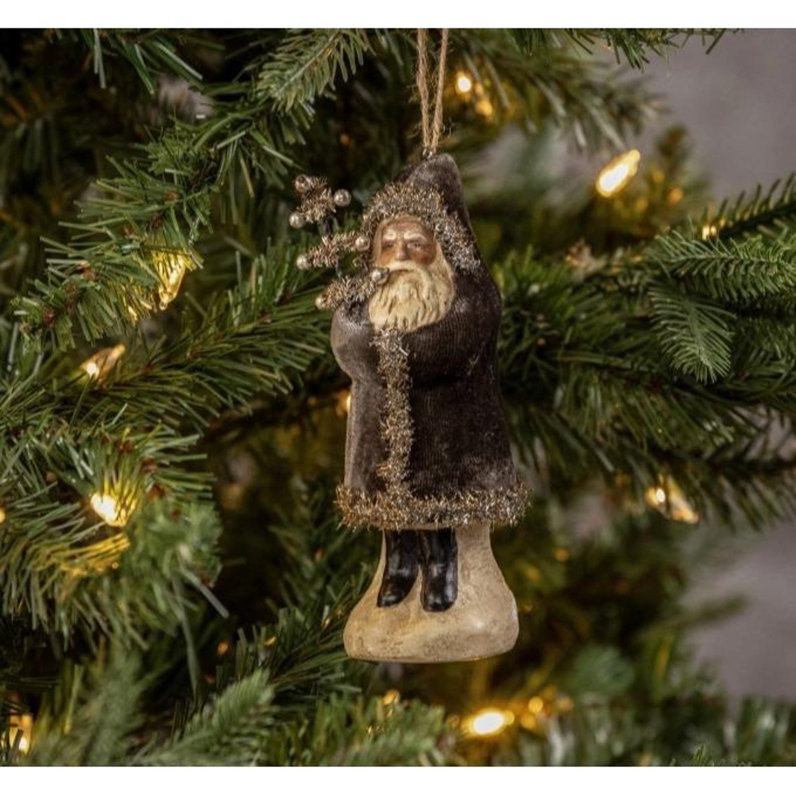 Ragon House 5.75" Charcoal Velvet Belsnickle Santa Christmas Ornament ...